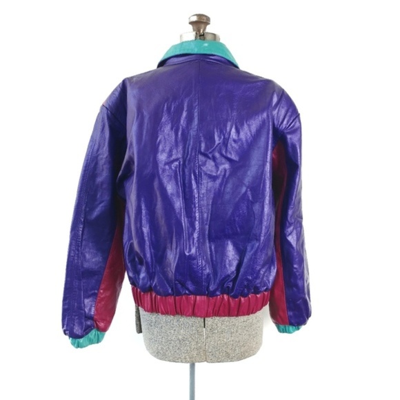 Vintage | Jackets & Coats | Vintage 8s Colorblock Leather Bomber Jacket ...